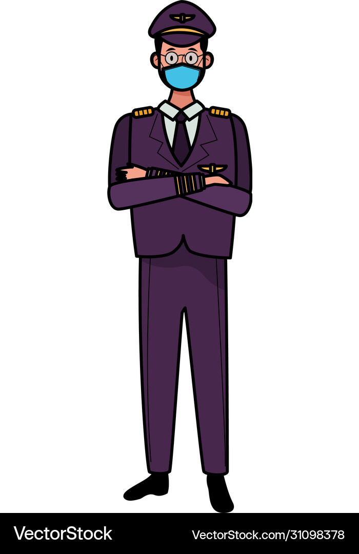 Pilot worker using face mask for covid 19 Vector Image