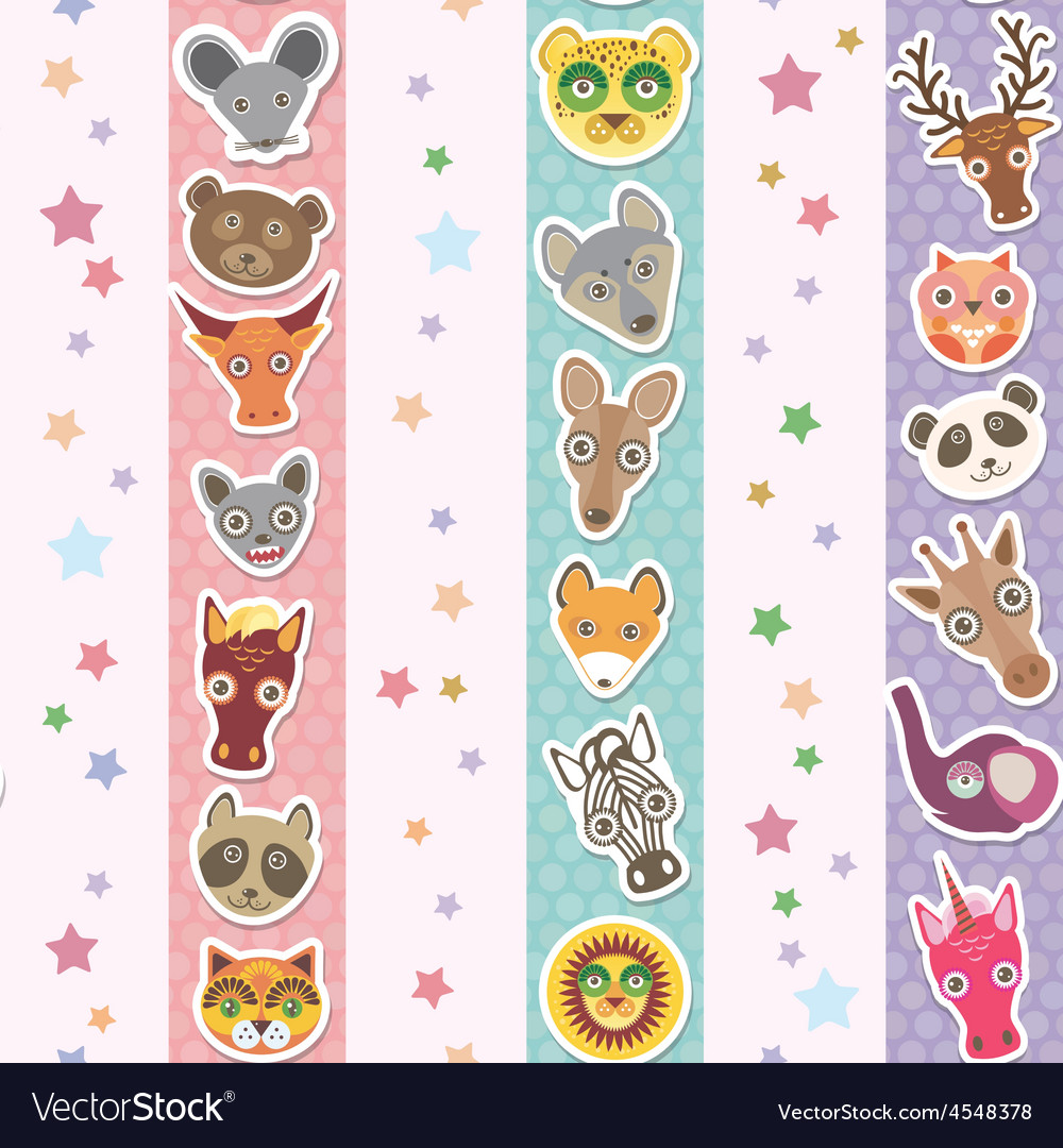 Set funny animals muzzle seamless pattern Vector Image