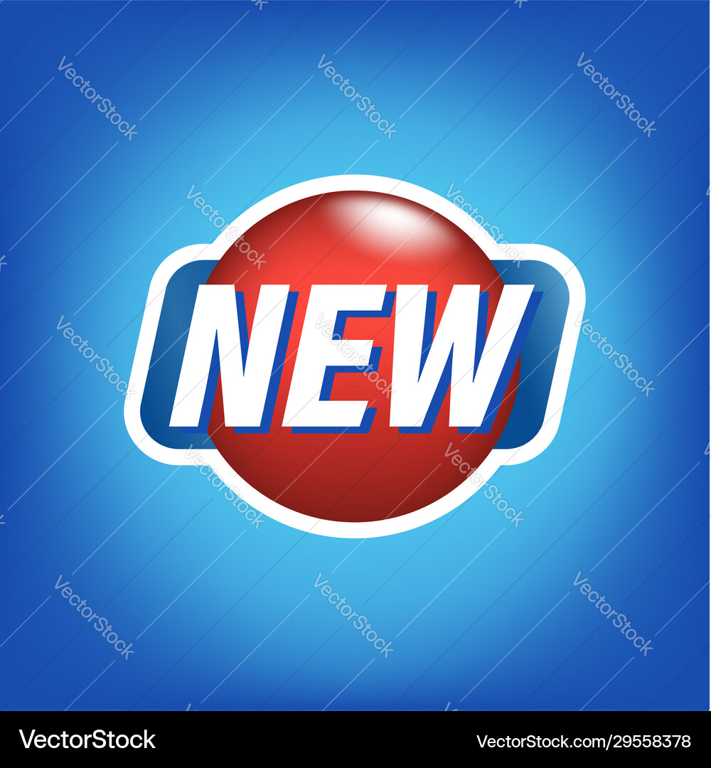 Sticker new red with blue isolated on blue Vector Image