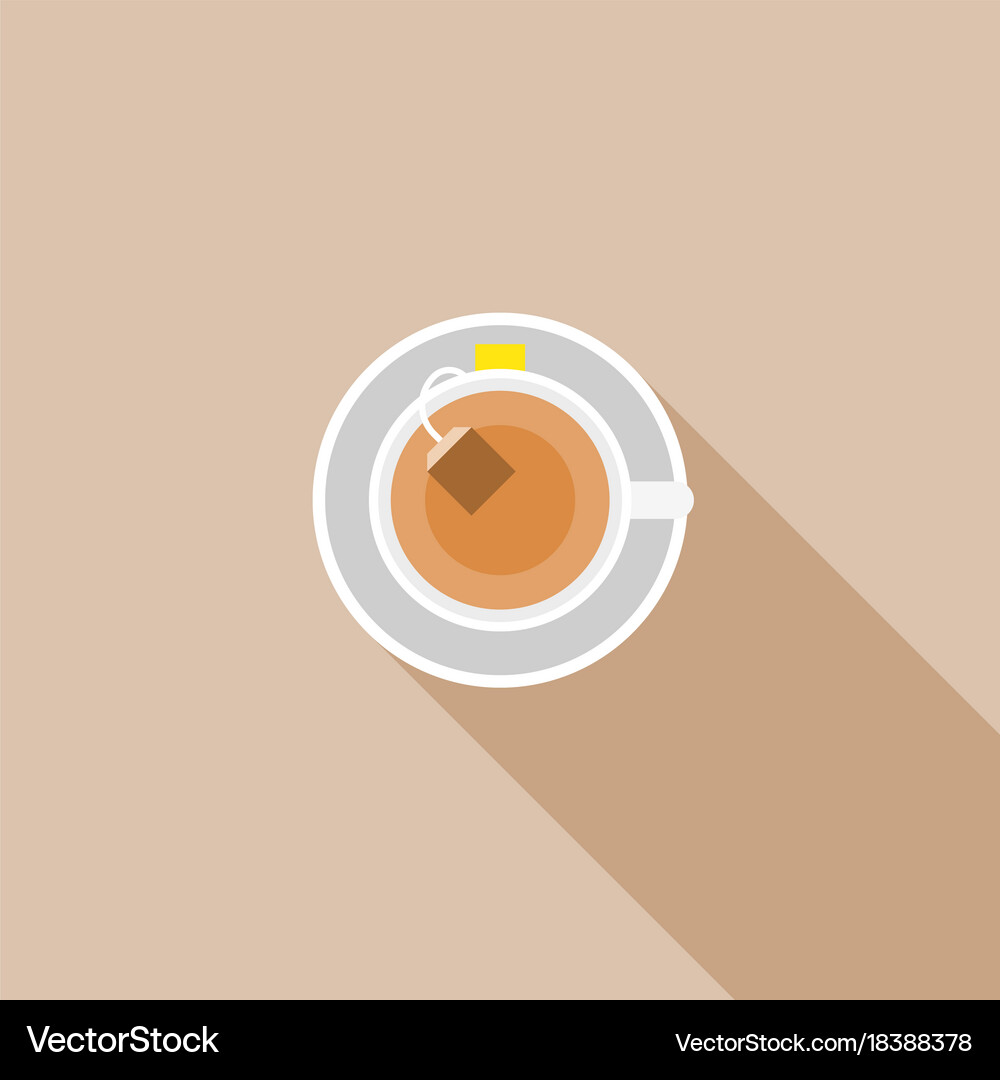 Tea in cup with bag in top view Royalty Free Vector Image