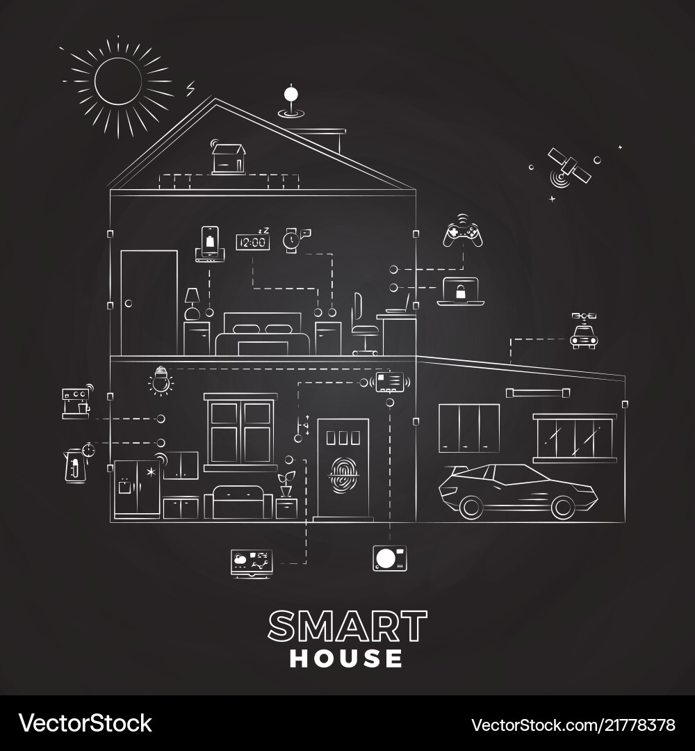 White line smart home technology outline icons Vector Image
