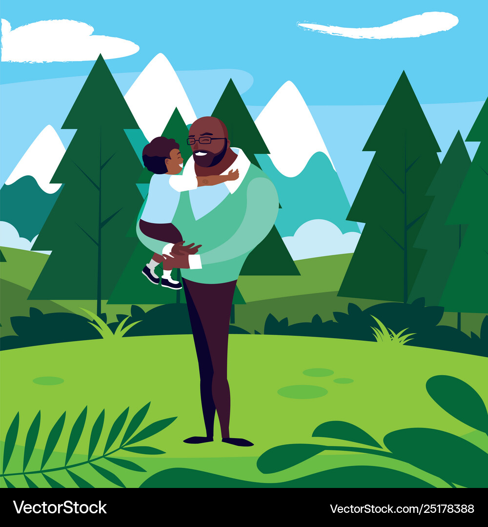 Afro father with son in field Royalty Free Vector Image