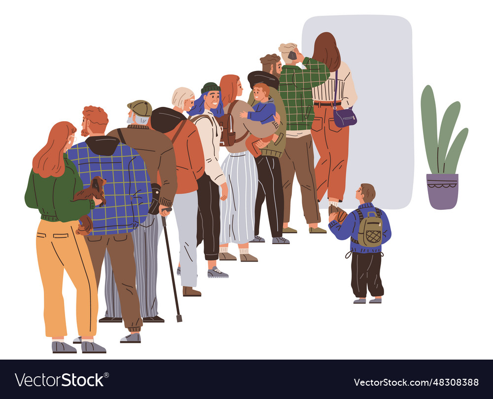Big queue the queue group chatted animatedly Vector Image Big queue the queue group chatted animatedly Vector Image