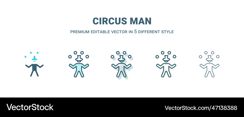 Circus man icon in 5 different style outline Vector Image