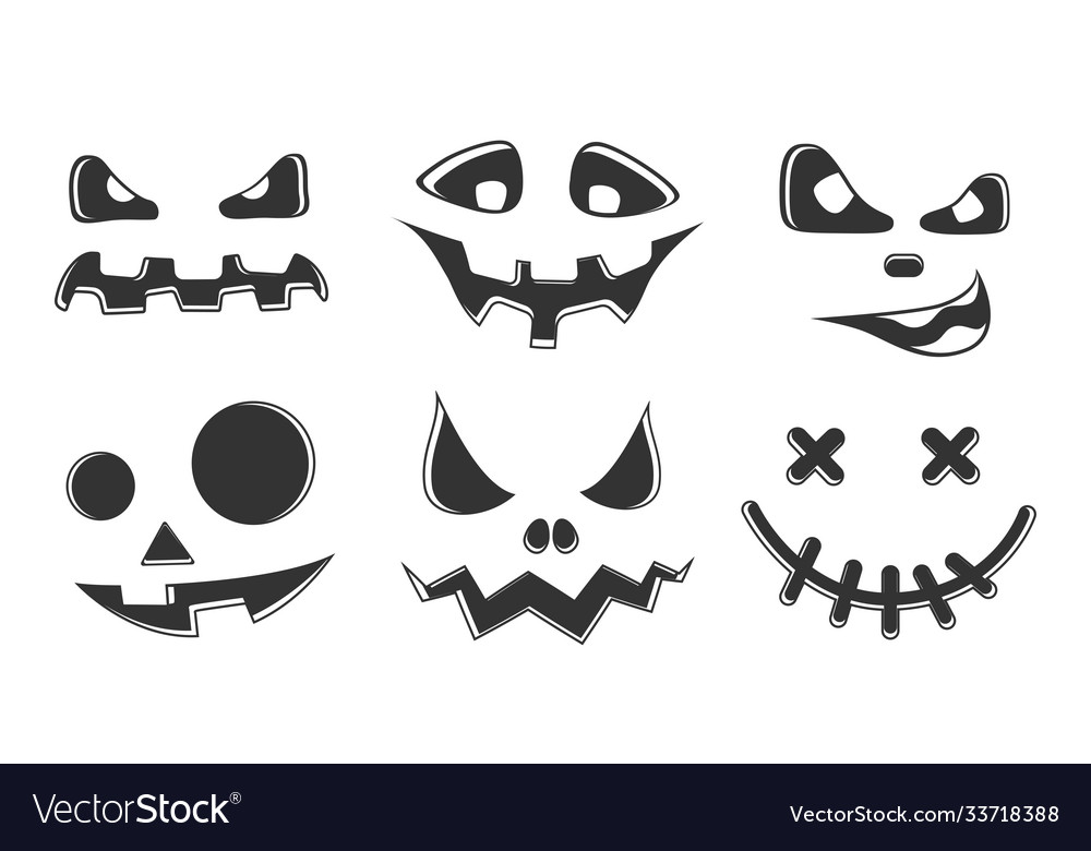 Collection halloween pumpkins black and white Vector Image