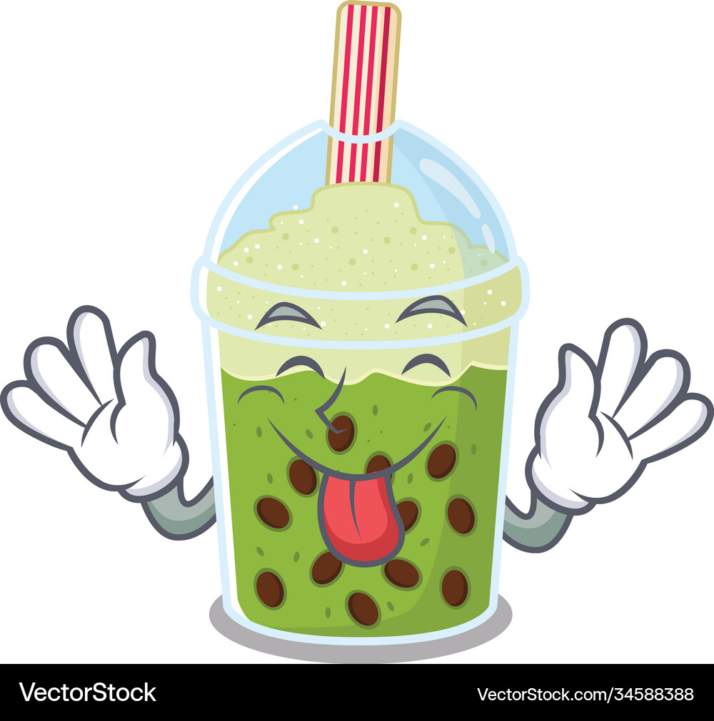 Funny face matcha bubble tea mascot design style Vector Image