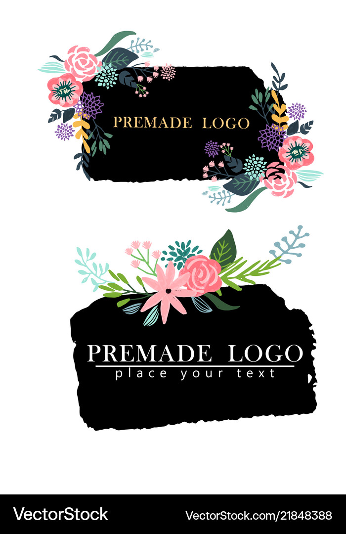 Hand drawn cute floral logo template Royalty Free Vector
