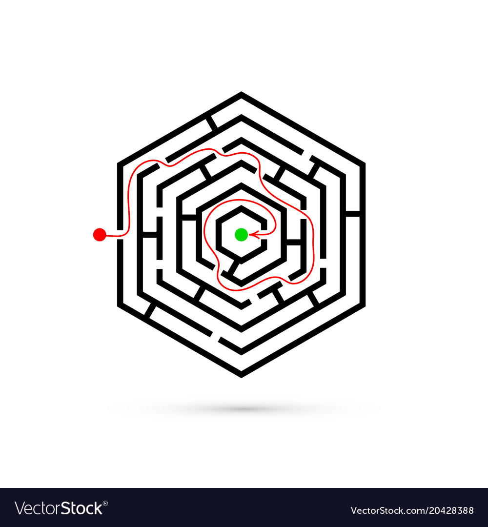 Hexagon maze with way to center problem business Vector Image