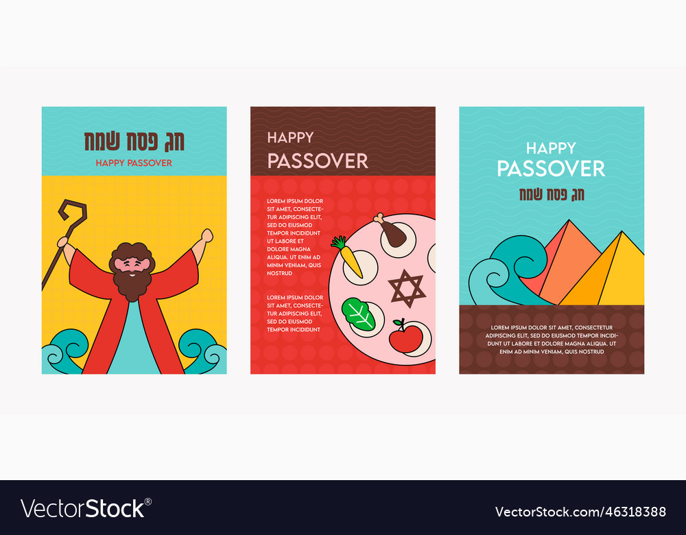 Jewish pesach holiday passover greeting card set Vector Image