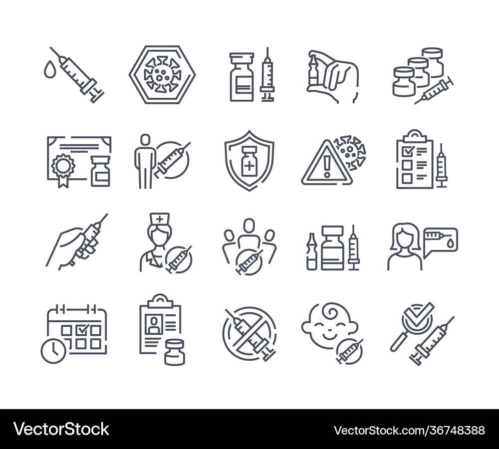 Large set black and white line drawn vaccine Vector Image
