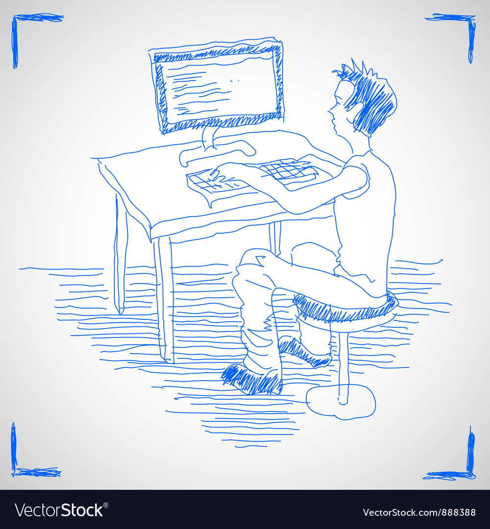 Man working with computer Royalty Free Vector Image