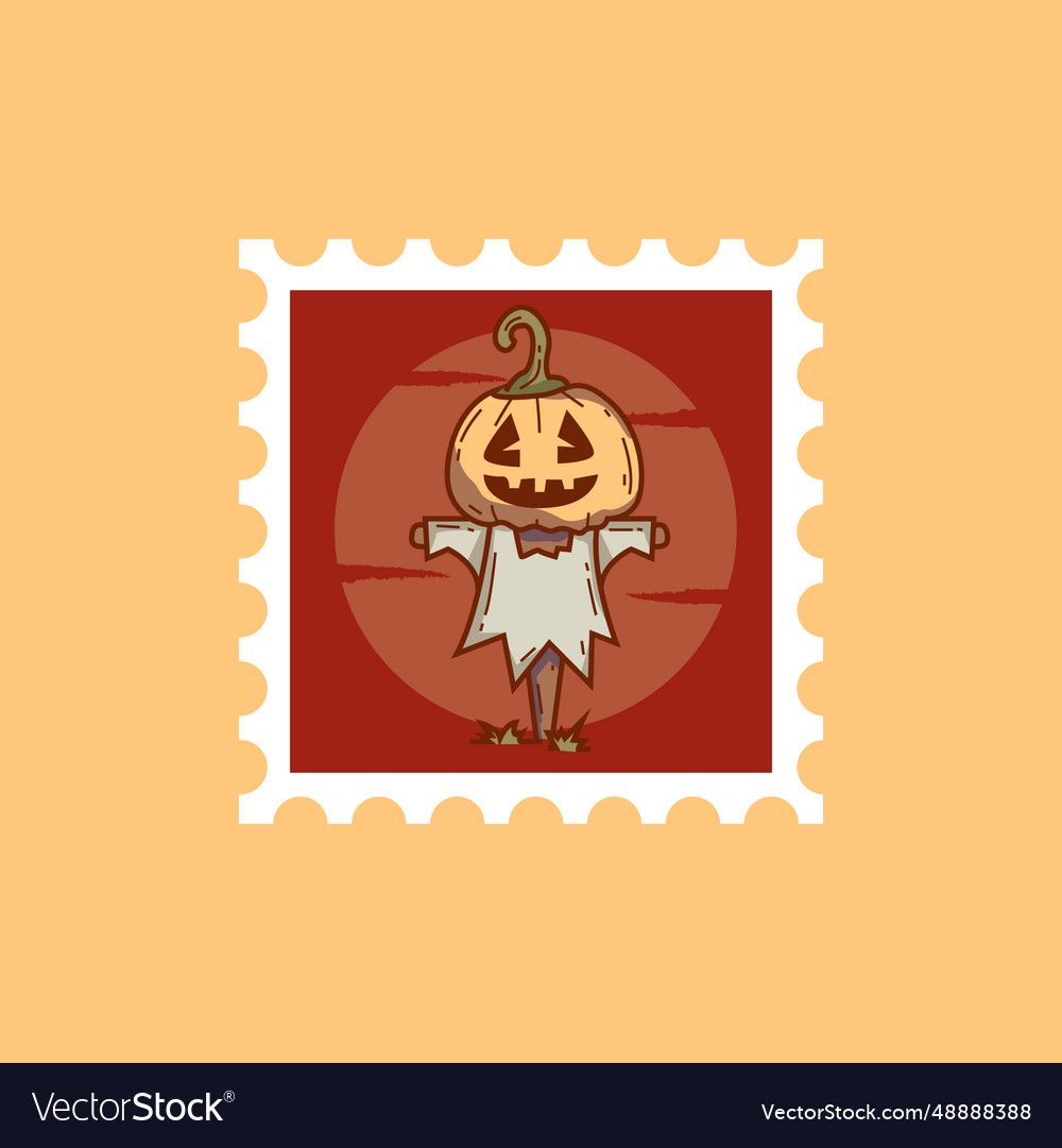 Postage stamp halloween with character design art Vector Image