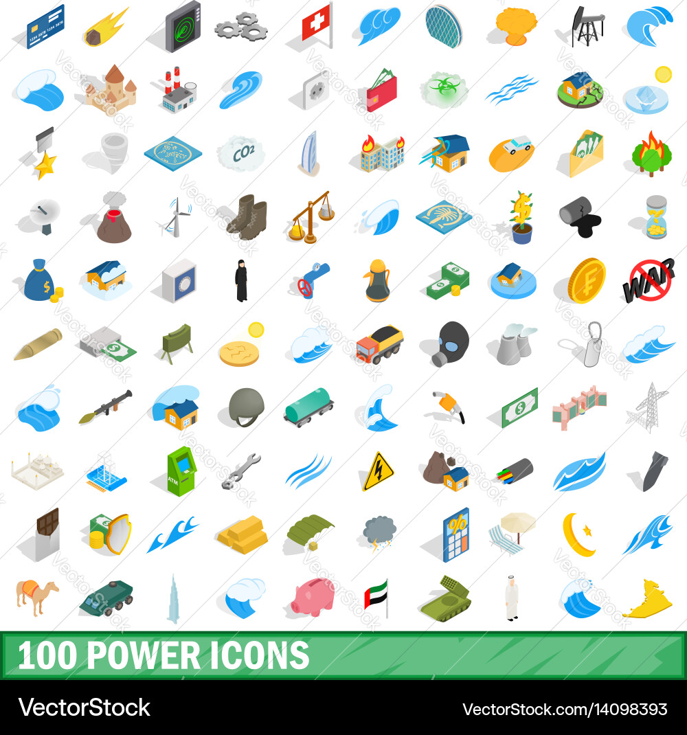 100 power icons set isometric 3d style Royalty Free Vector