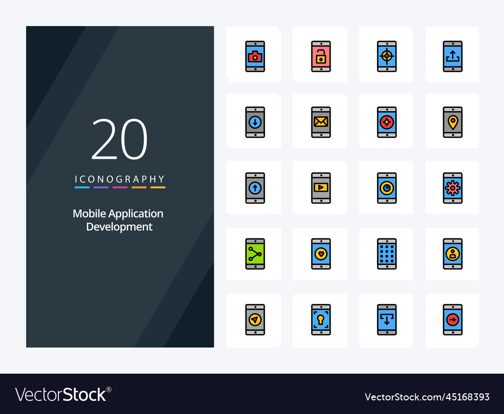 20 mobile application development line filled Vector Image