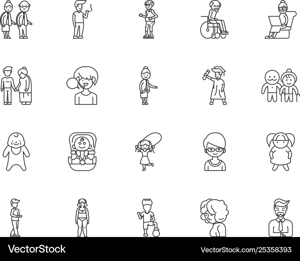 Age line icons signs set outline Royalty Free Vector Image