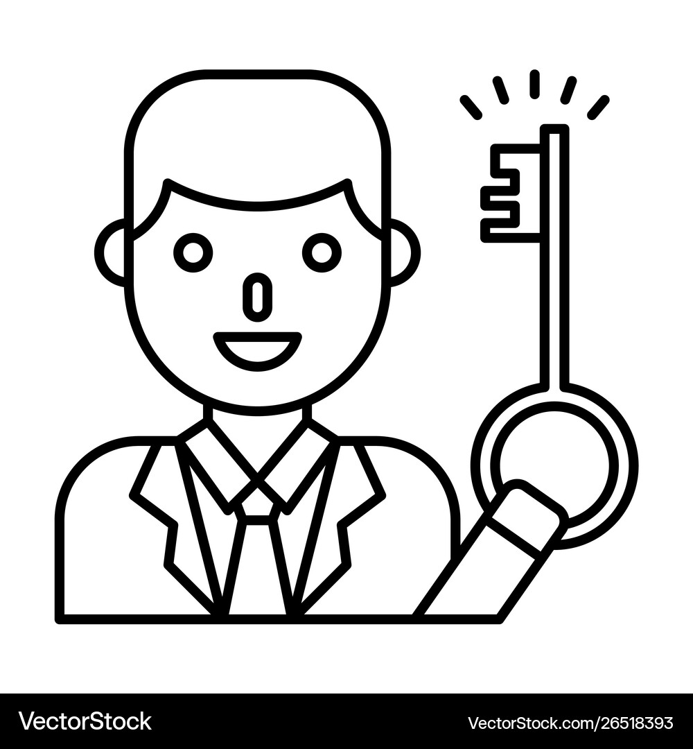 Businessman hold a key line style icon Royalty Free Vector