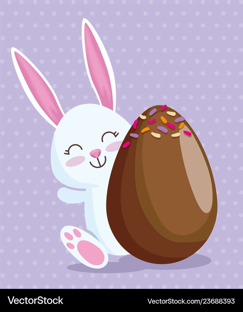 Happy rabbit and chocolate egg with candies Vector Image