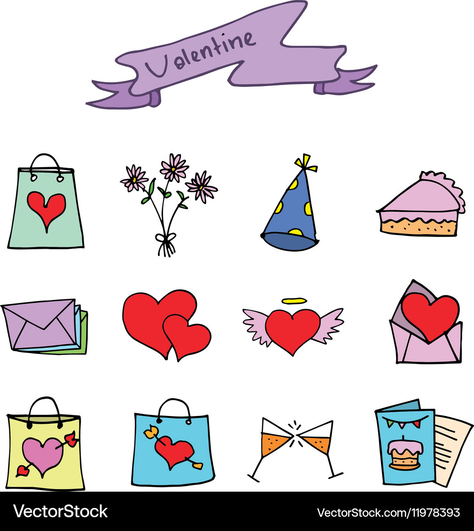 Set of valentine element art Royalty Free Vector Image