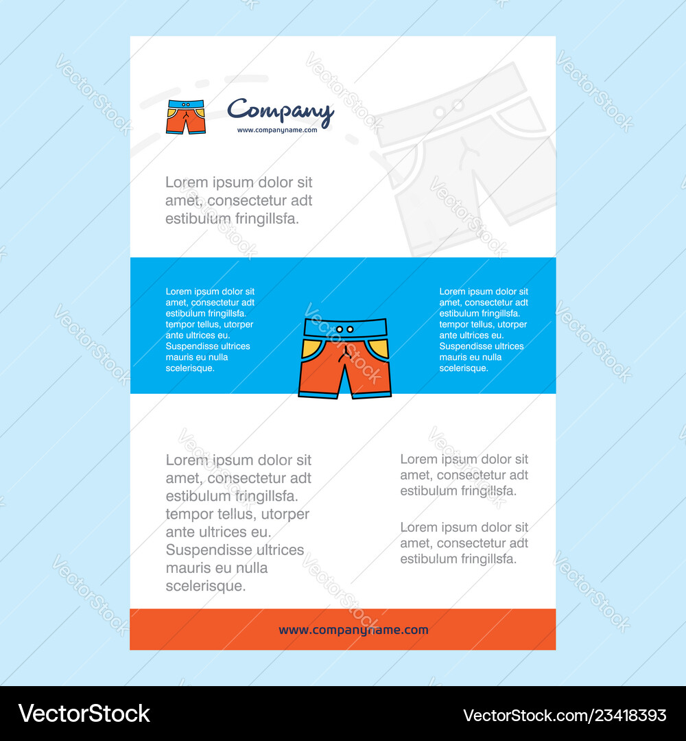 Template layout for shorts company profile annual Vector Image