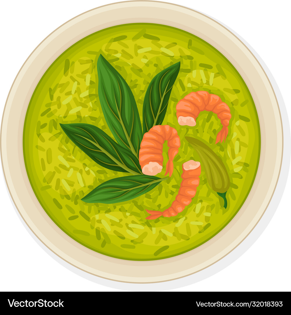 Thai main course with rice and shrimps top view Vector Image