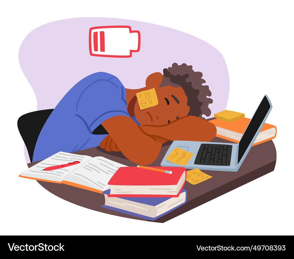 Tired fatigue student boy rests his head Vector Image