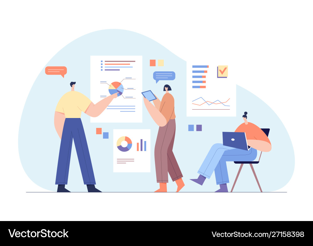 Businessmen characters interacting with charts Vector Image