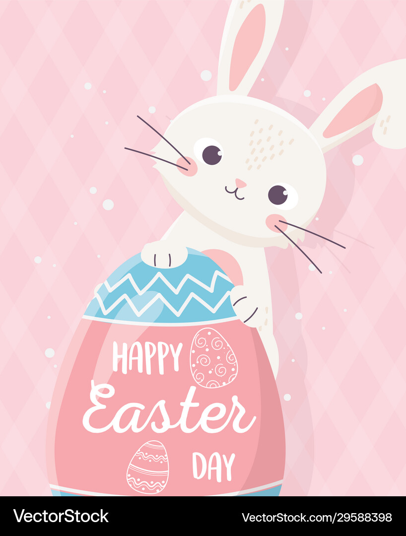 Happy easter cute rabbit with egg lettering Vector Image