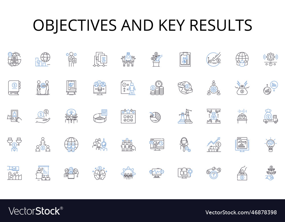 Objectives and key results line icons collection Vector Image