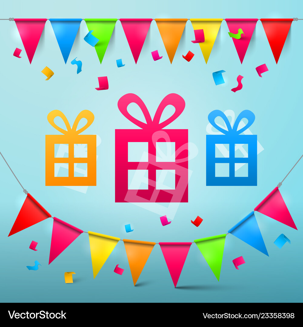 Party design with flags and colorful cut Vector Image