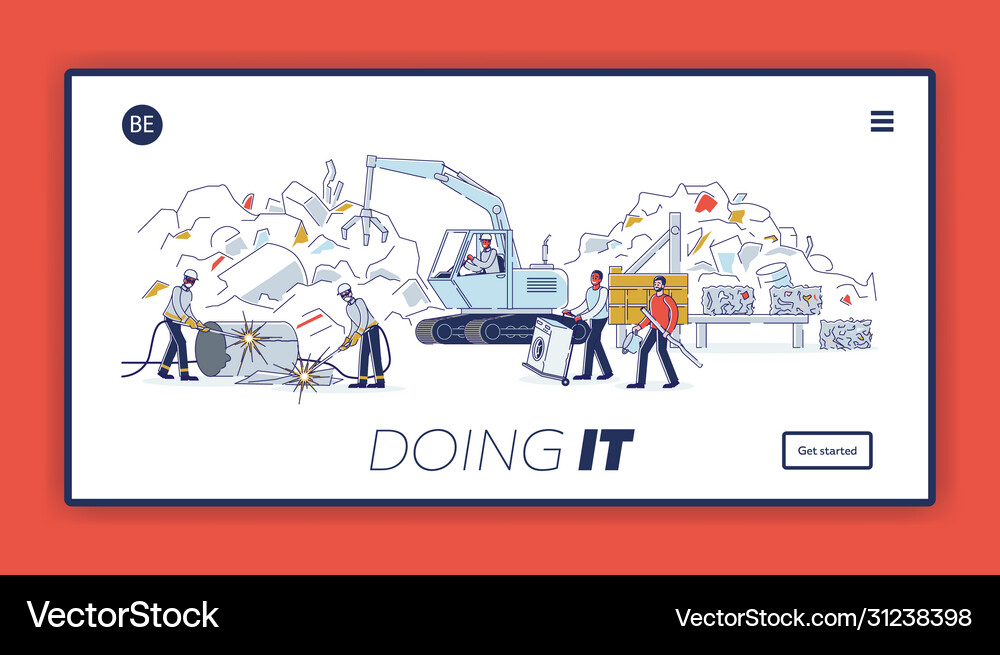 Scrap metal recycling process website landing Vector Image