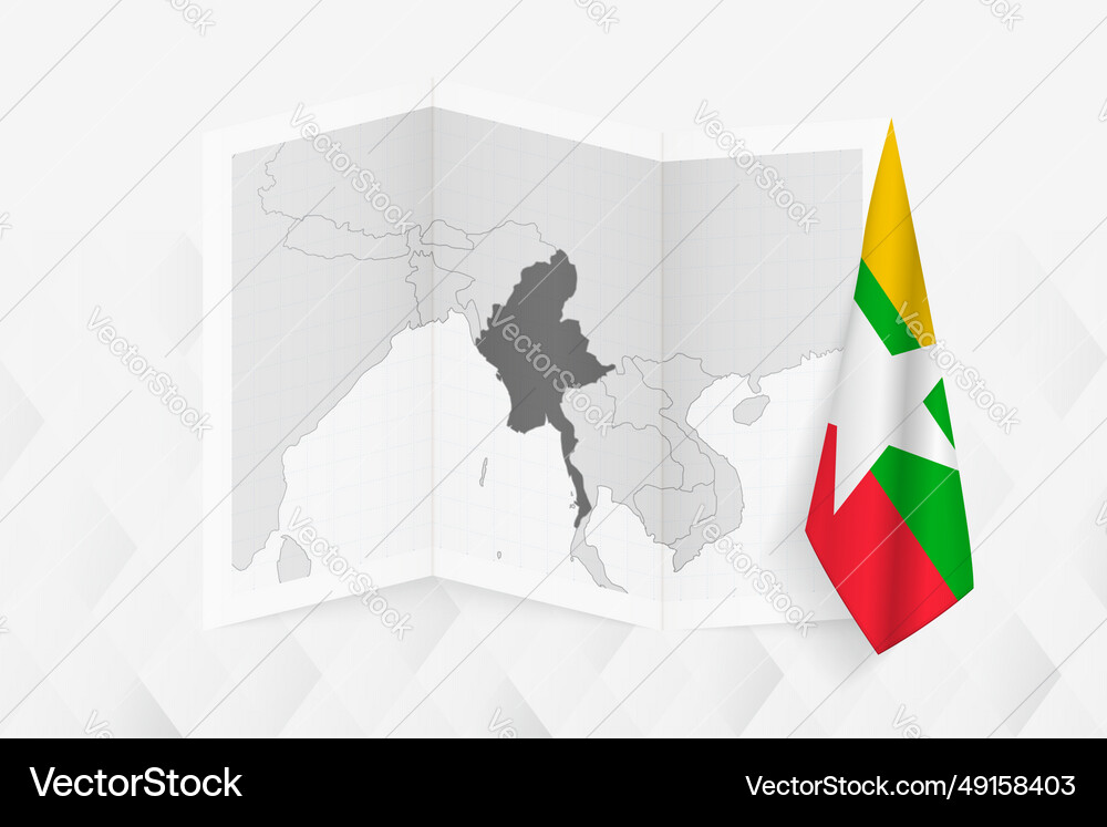 A grayscale map of myanmar with hanging Royalty Free Vector
