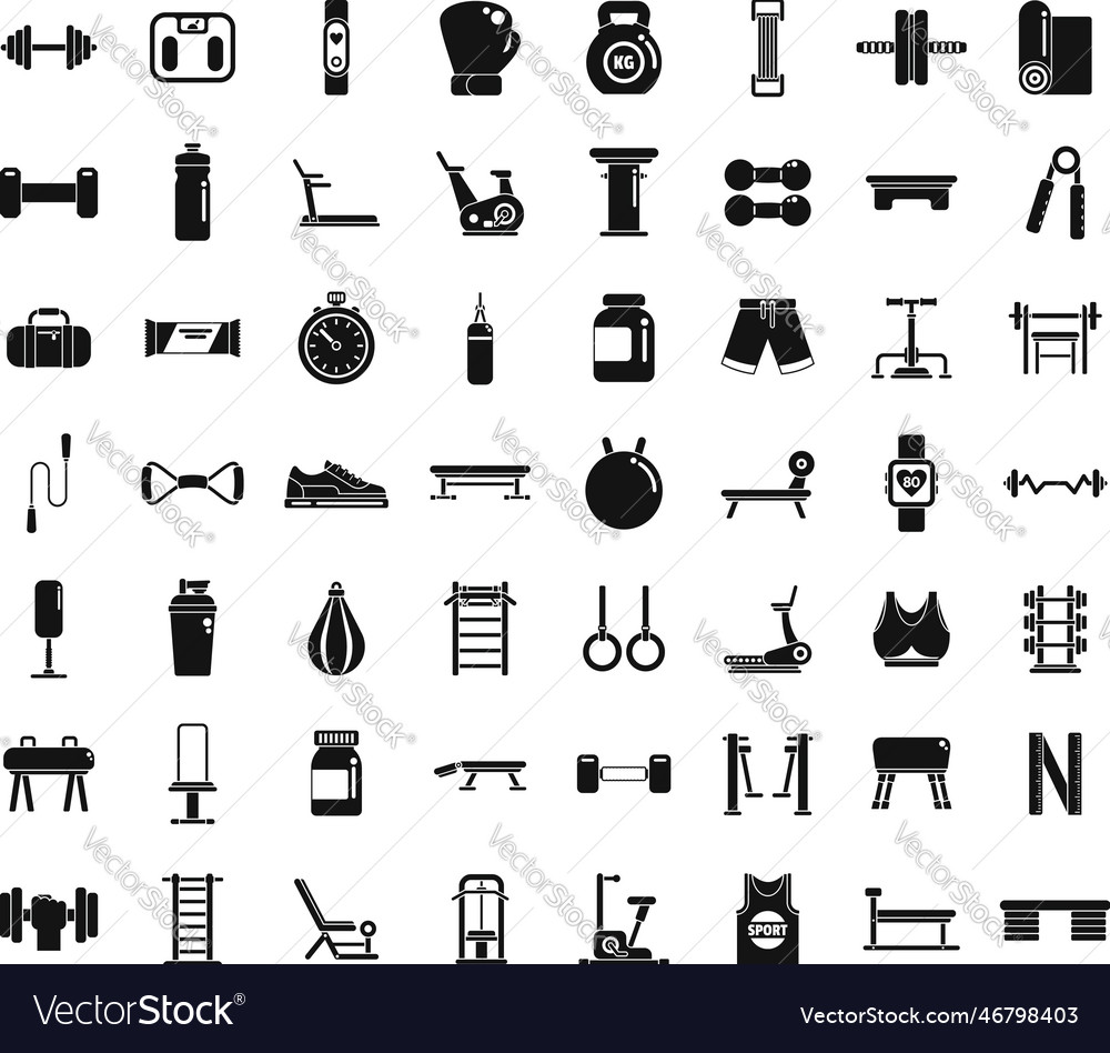 Fitness equipment icons set simple active Vector Image