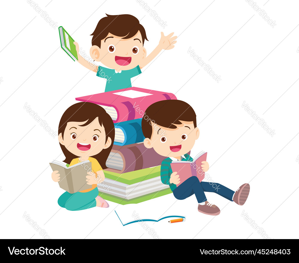 Happy children reading book back to school Vector Image
