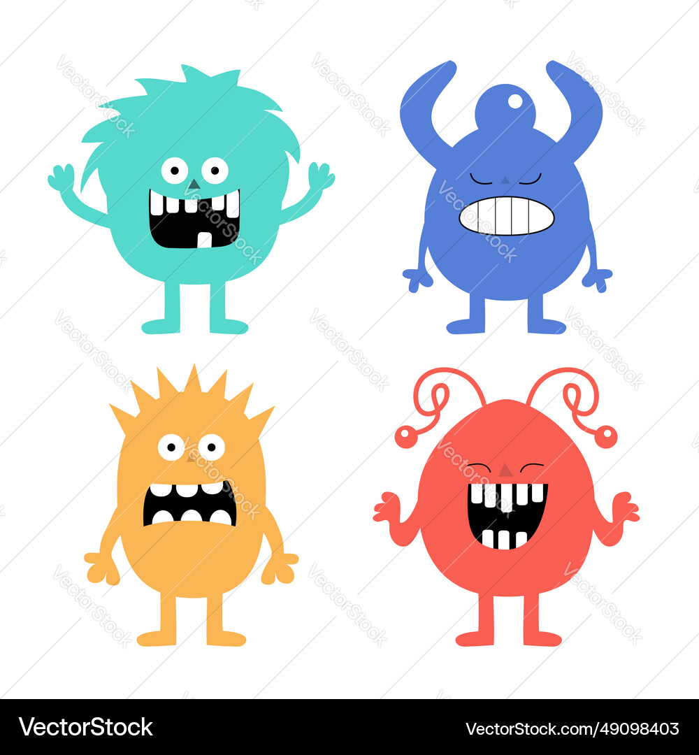 Monster set happy halloween cute head face four Vector Image