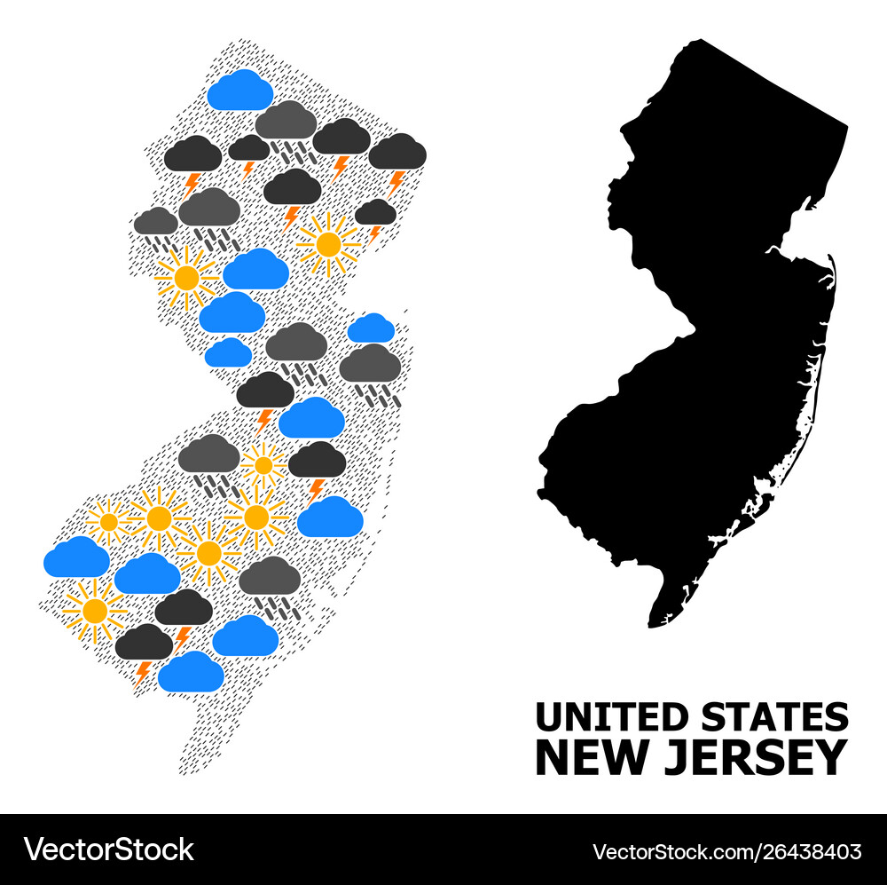 New Jersey Weather Map - Cloud & Rain Mosaic Vector Image
