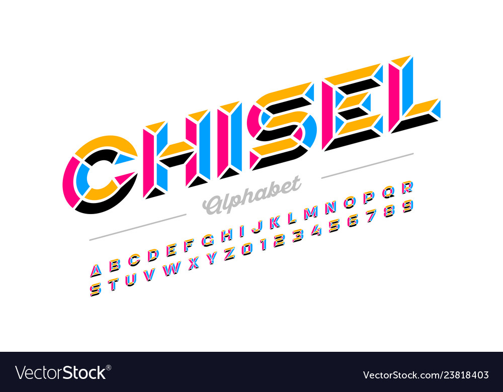 Retro Style Chisel Font Colorful Alphabet Letters Vector Image 9666