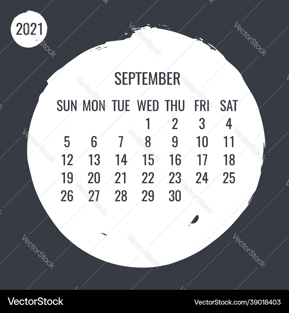 September year 2021 monthly calendar Royalty Free Vector