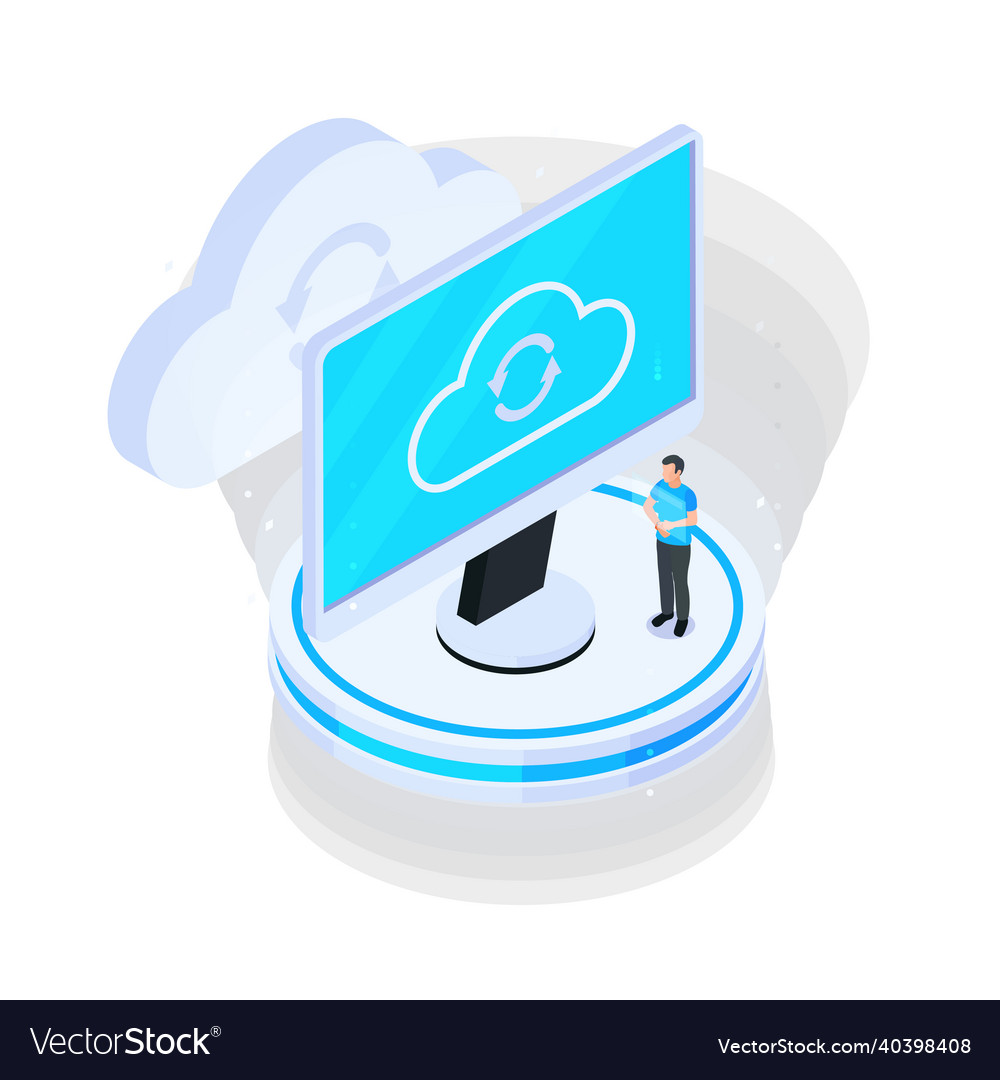 Cloud screen isometric composition Royalty Free Vector Image