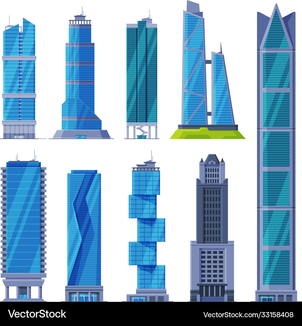 Downtown skyscrapers collection modern city Vector Image