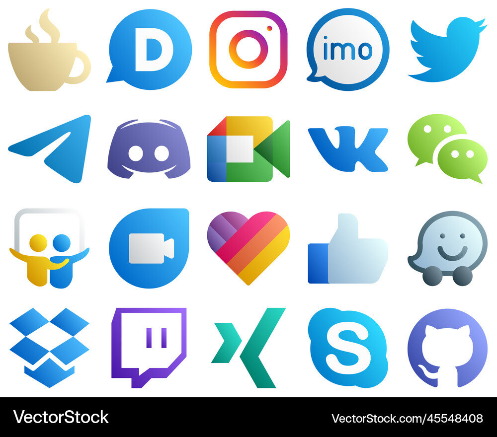 Gradient social media brand icons 20 pack Vector Image
