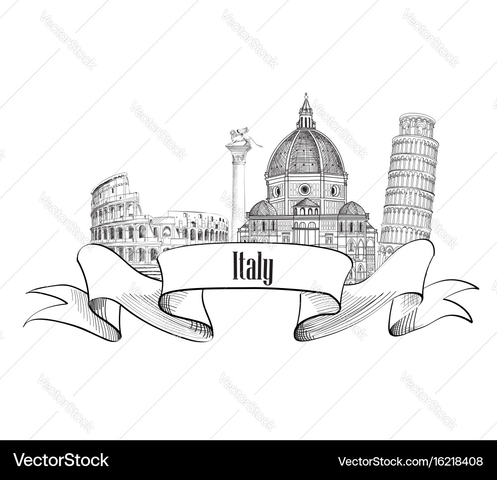 Italy architectural sign travel label Royalty Free Vector