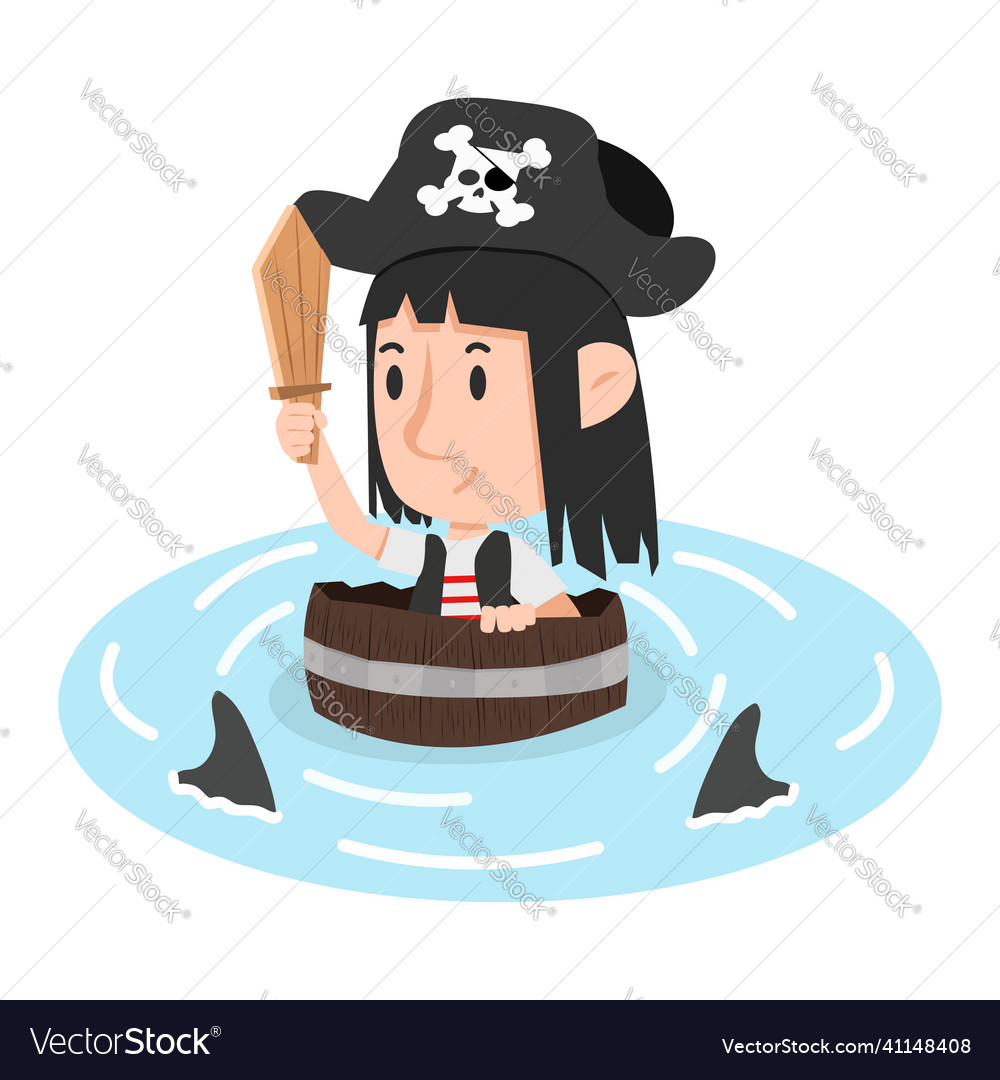 Kid pirate with fin sharks Royalty Free Vector Image