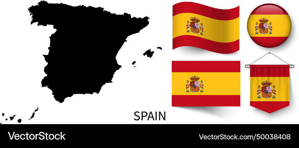 Map of spain and the various flags Royalty Free Vector Image