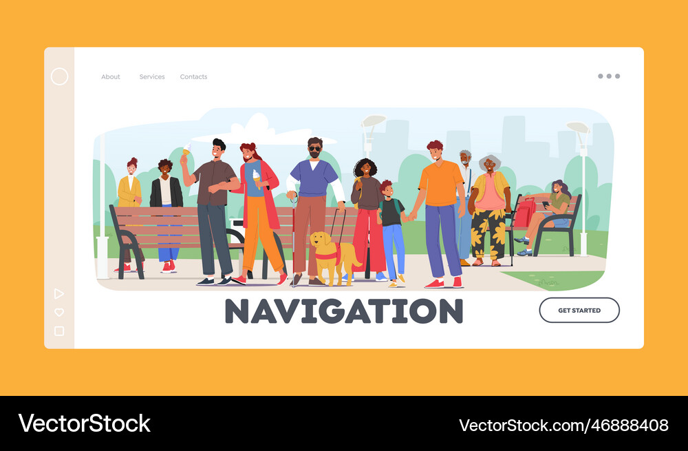 Navigation landing page template blind man Vector Image