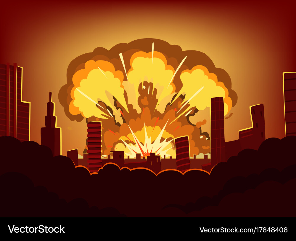 War and damages after big explosion in city Vector Image