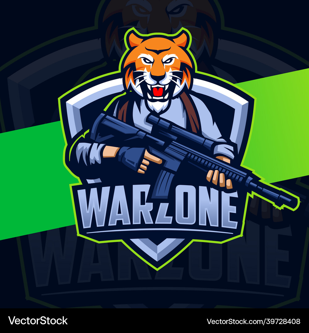 Warzone tiger character mascot design with gun Vector Image