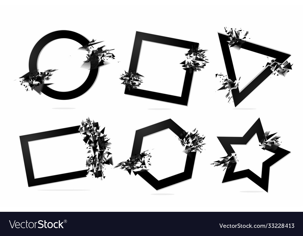 Abstract explosion frames set with black particles