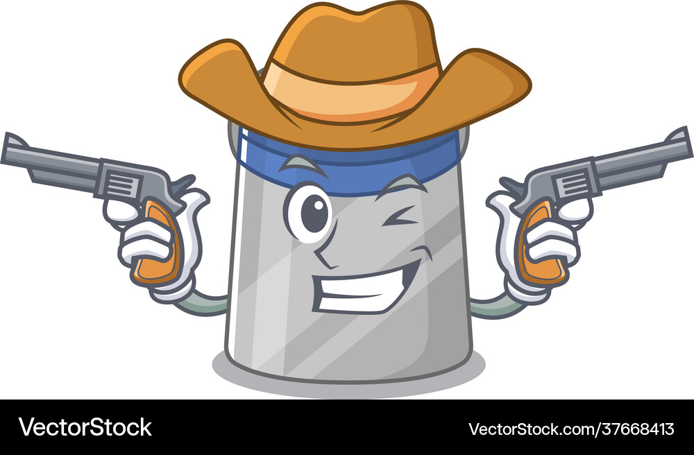Cartoon character cowboy face shield with guns Vector Image