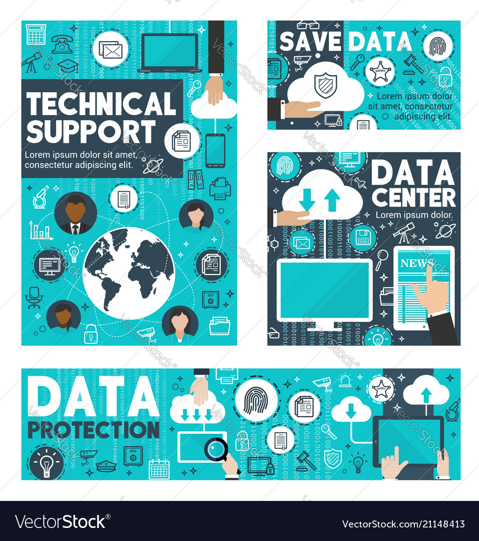 Cloud data storage and technical support banner Vector Image