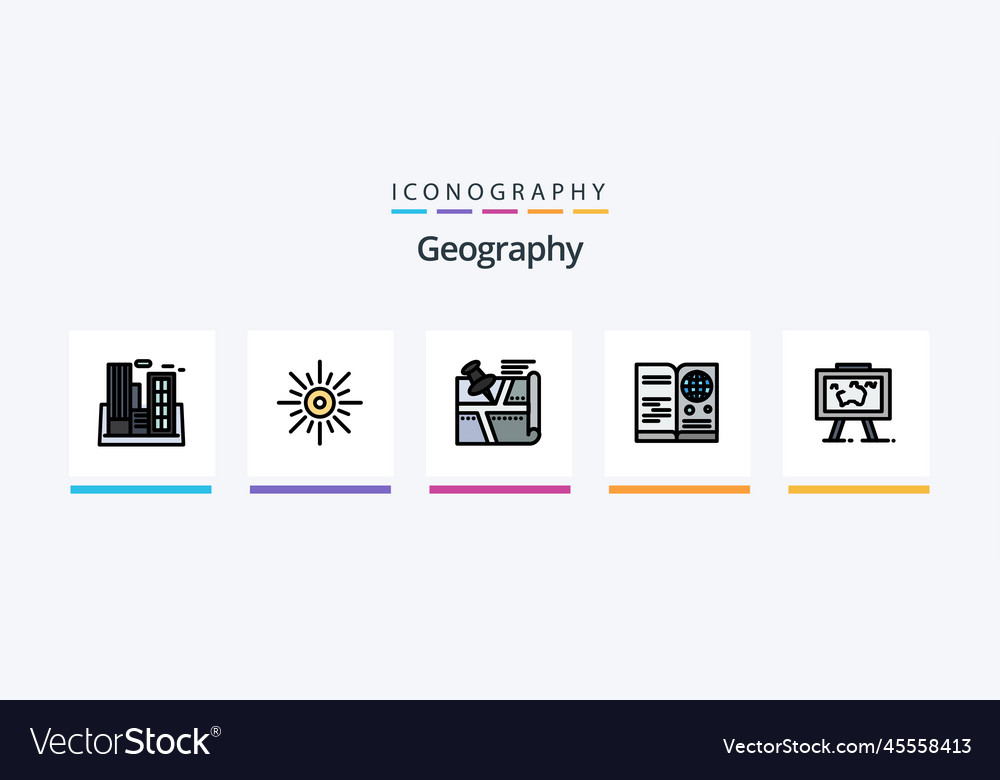 Geo graphy line filled 5 icon pack including Vector Image